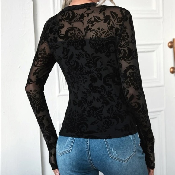Tops | Flocked Mesh Fitted Top | Poshmark